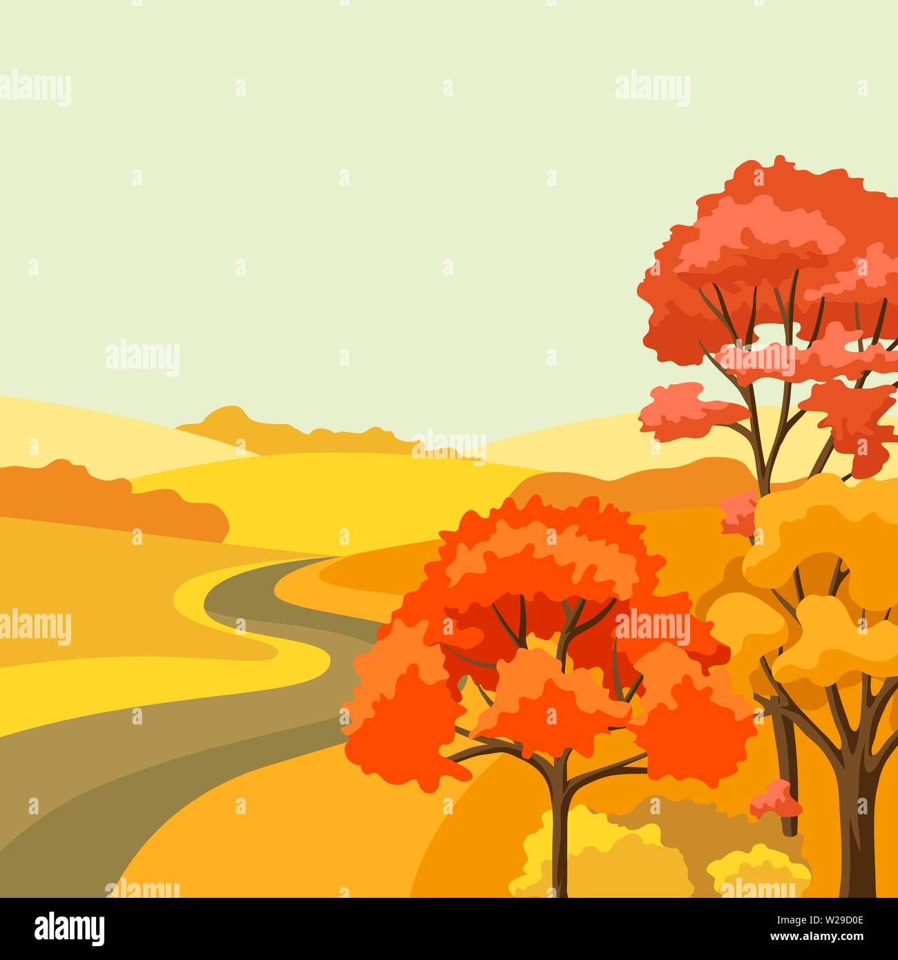 Autumn background with landscape and stylized trees Stock Vector Image ...