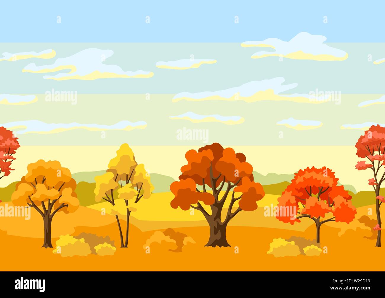 Autumn seamless pattern with landscape and stylized trees Stock Vector ...