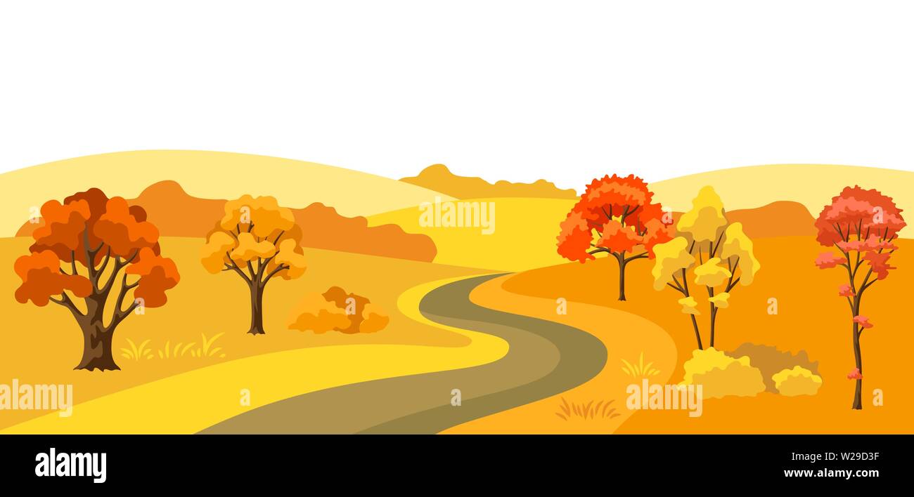 Autumn background with landscape and stylized trees Stock Vector Image ...