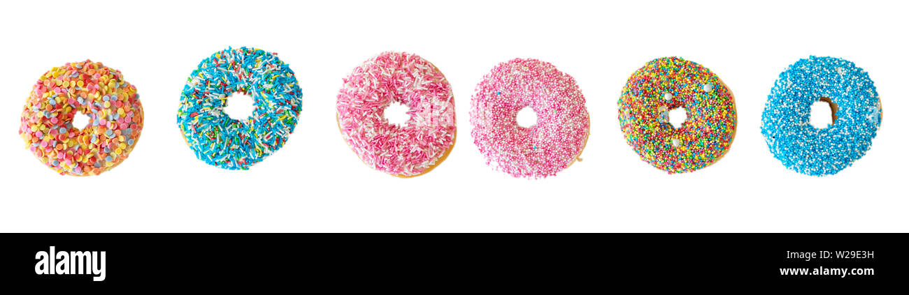 Assorted donuts. Colorful donut collage isolated cutout on white color ...