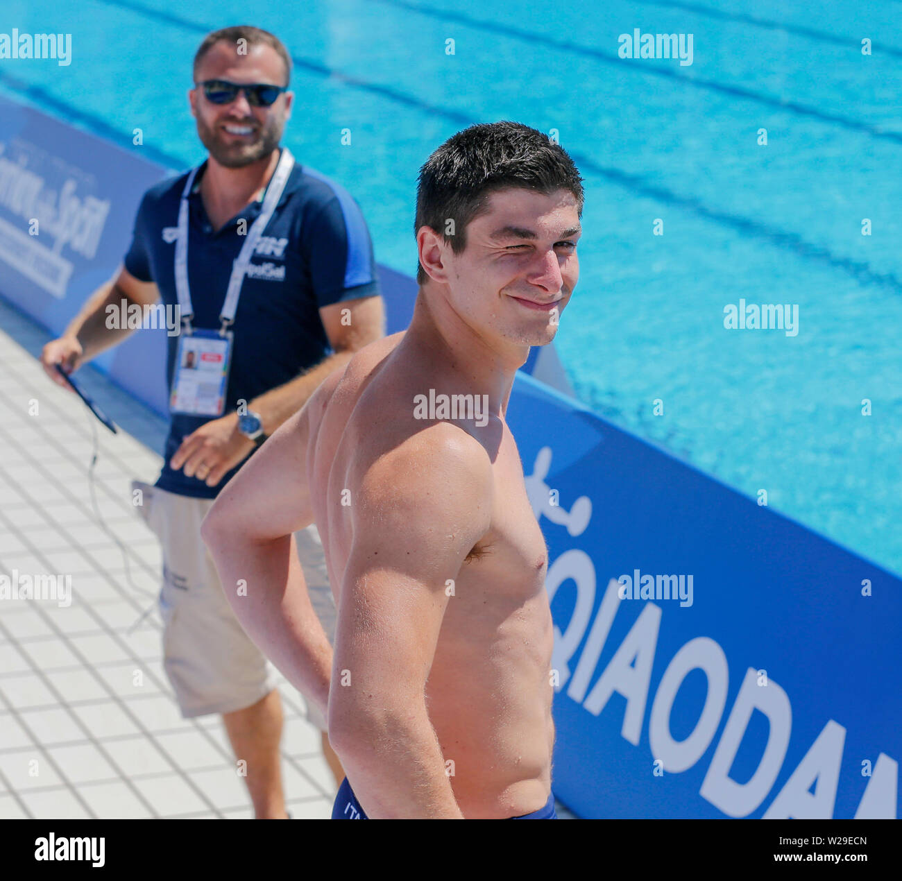 Naples, Italy. 06th July, 2019. Naples, at the overseas exhibition pool ...