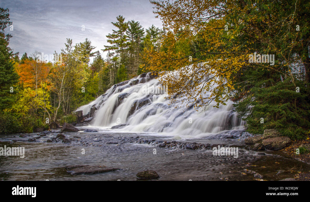 Michigan Fall Colors. Panorama of beautiful Bond Falls in the Upper ...
