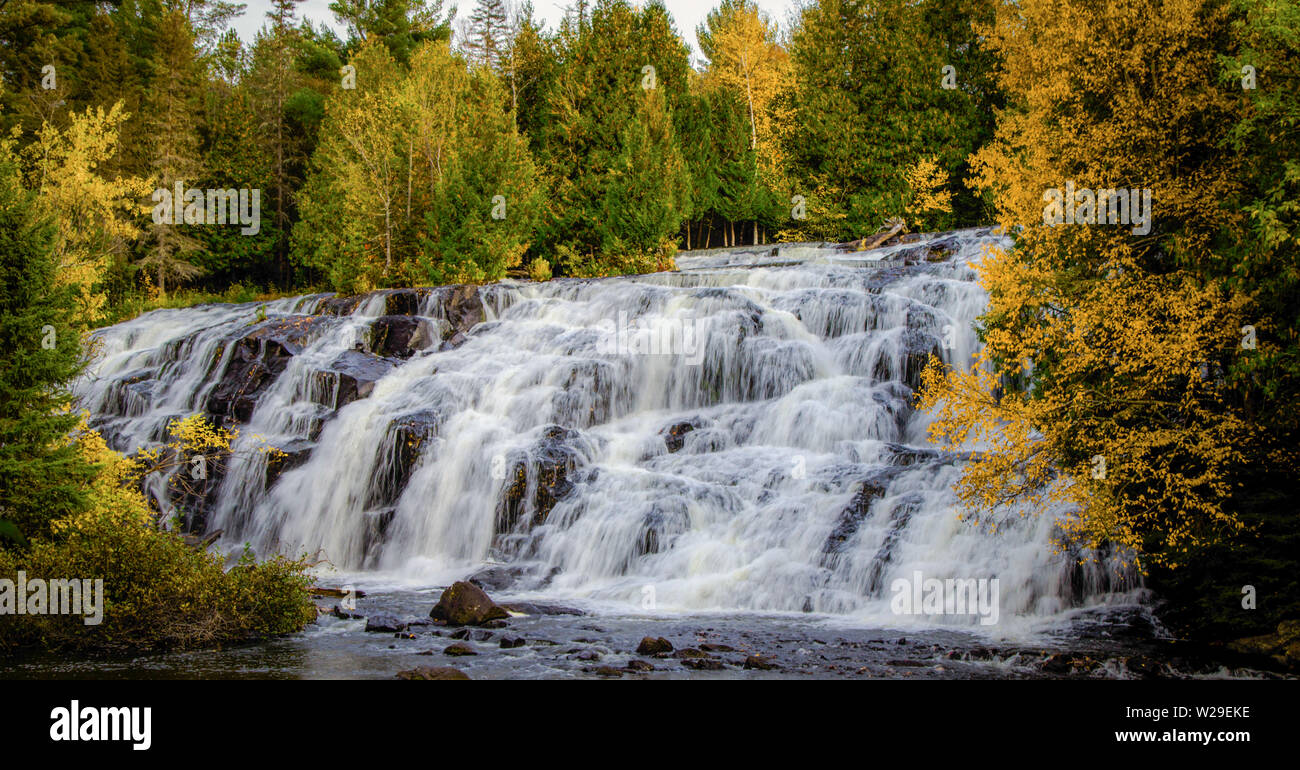Michigan Fall Colors. Panorama of beautiful Bond Falls in the Upper ...