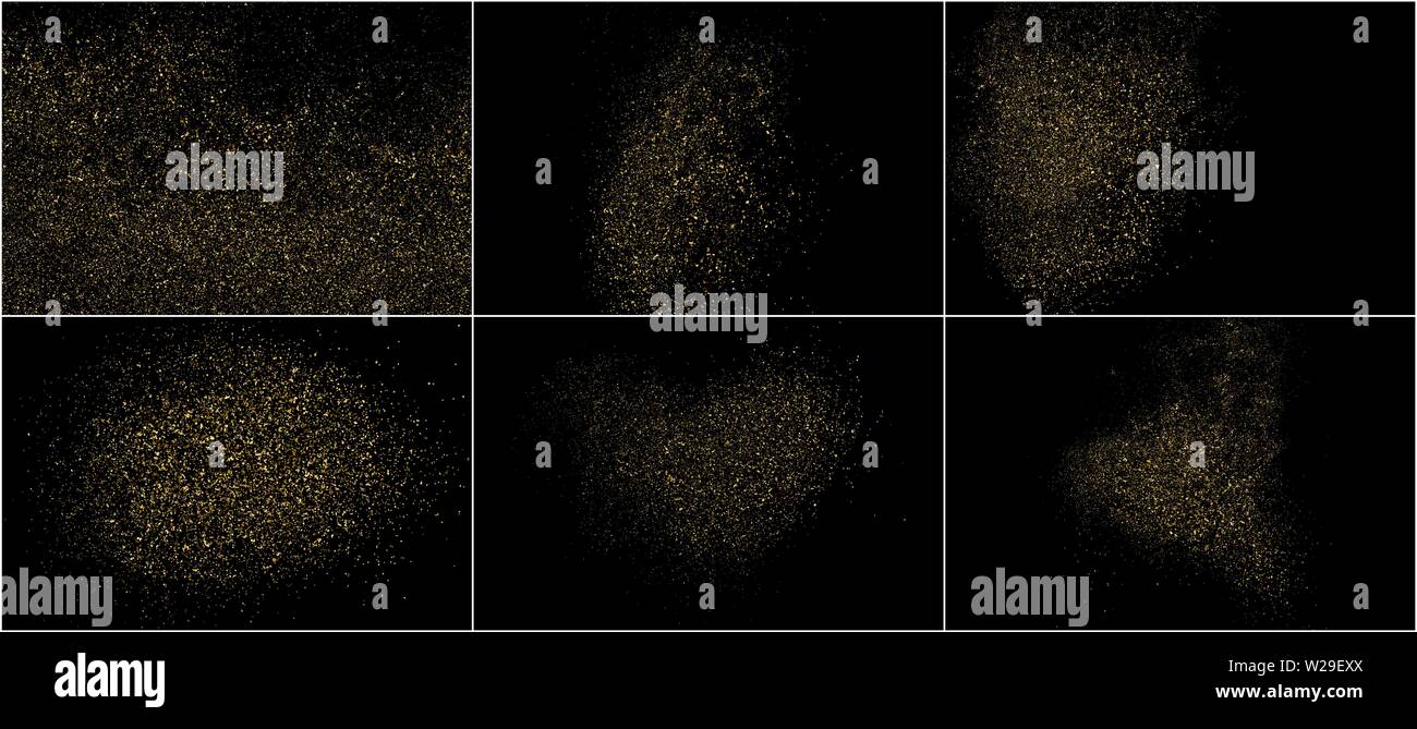 Set of Gold Glitter Texture Isolated on Black. Amber Particles Color ...