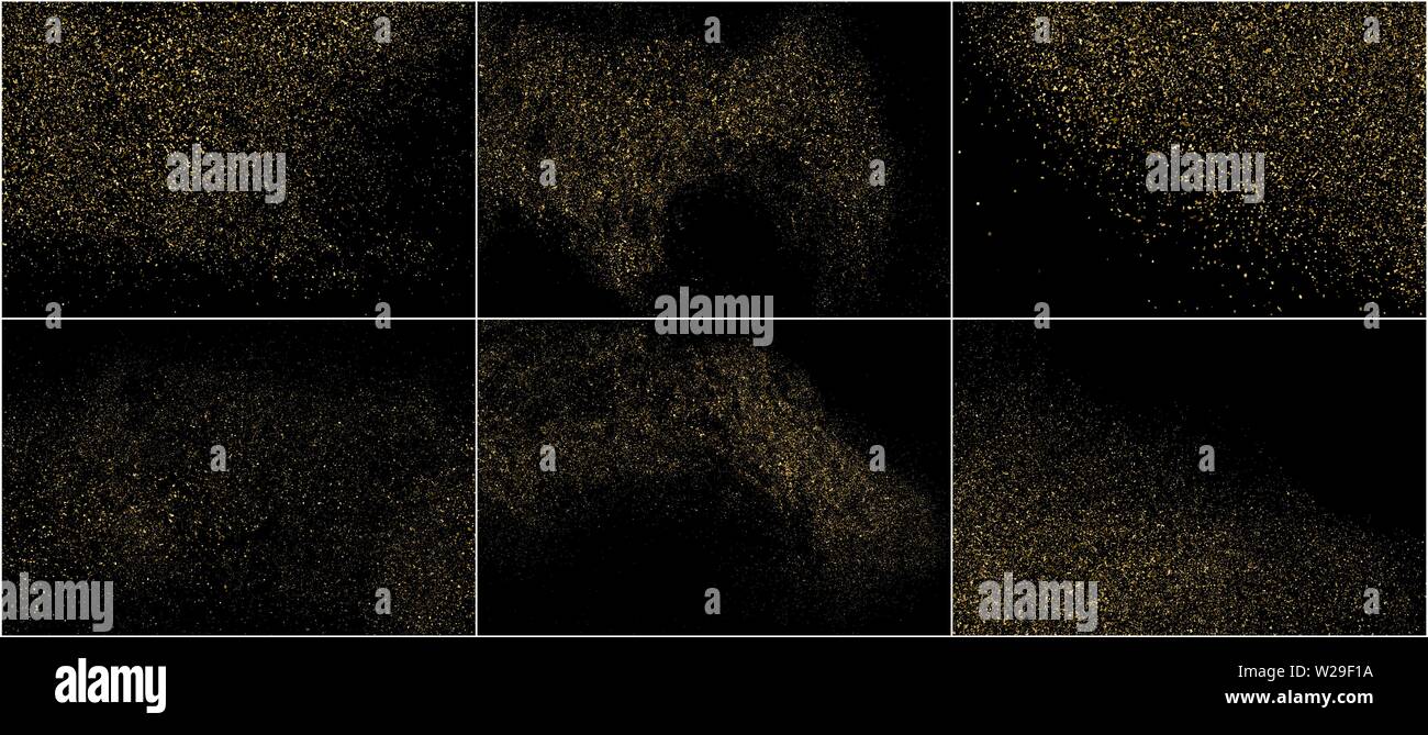 Set of Gold Glitter Texture Isolated on Black. Amber Particles Color ...