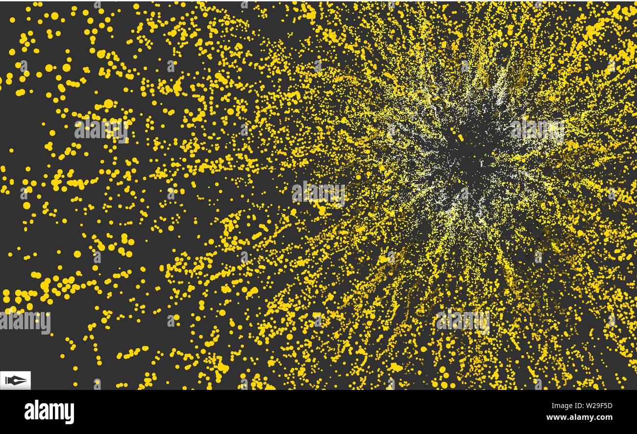 Point explode. Array with dynamic emitted particles. 3d technology style. Abstract background ...