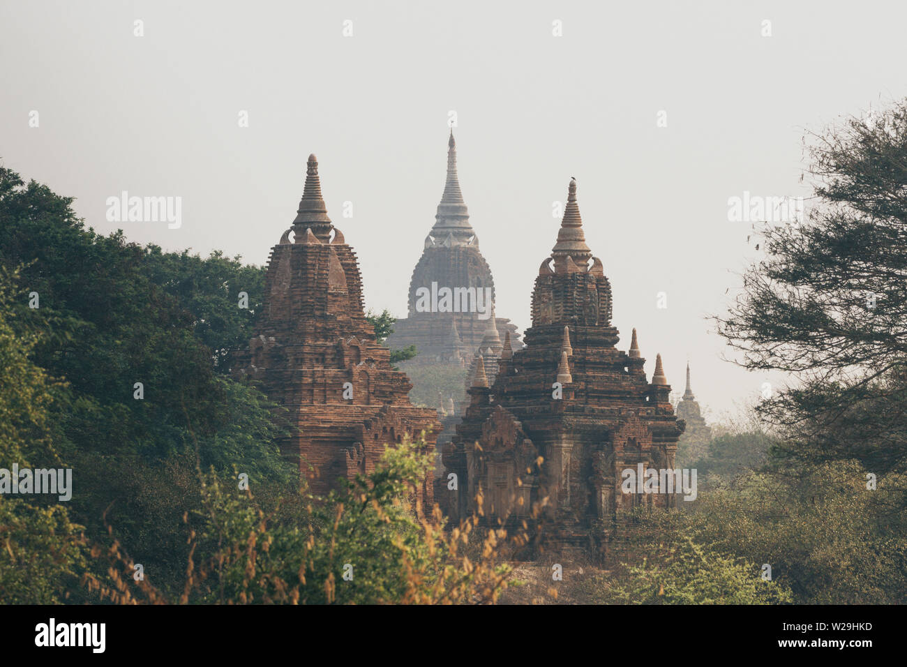 View over stupas and pagodas of ancient Bagan temple complex during ...