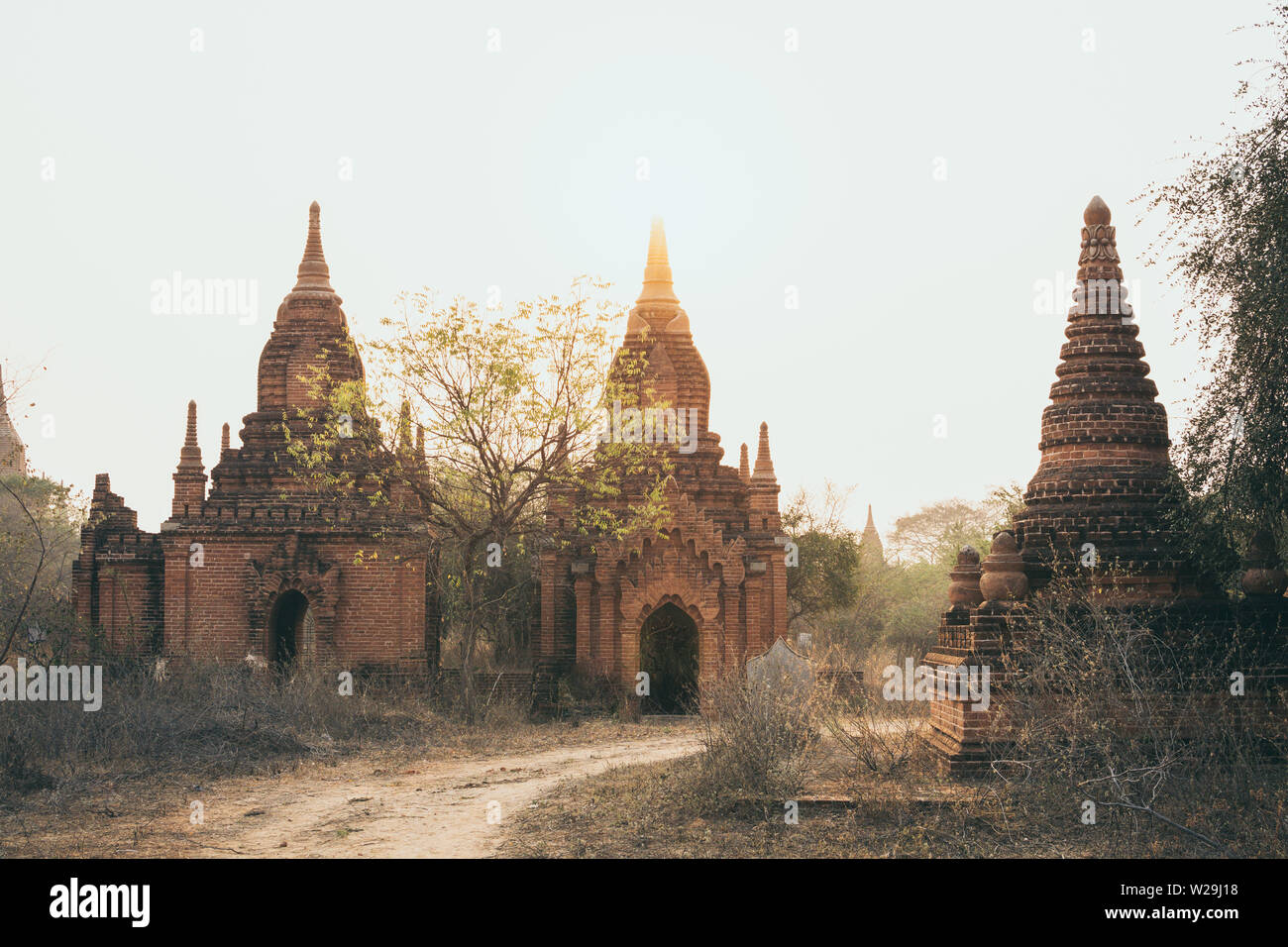View over stupas and pagodas of ancient Bagan temple complex during ...