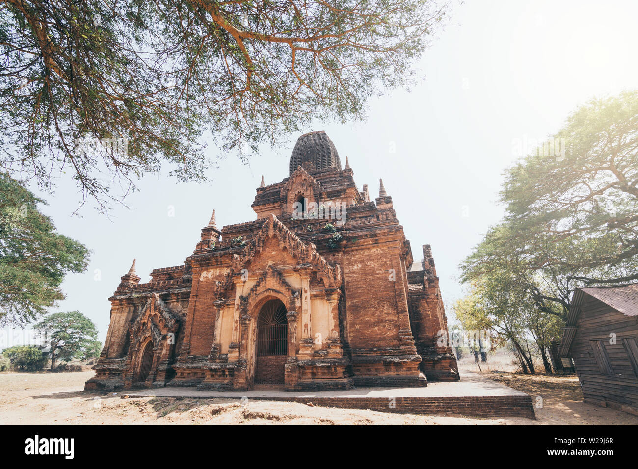 View over stupas and pagodas of ancient Bagan temple complex during ...