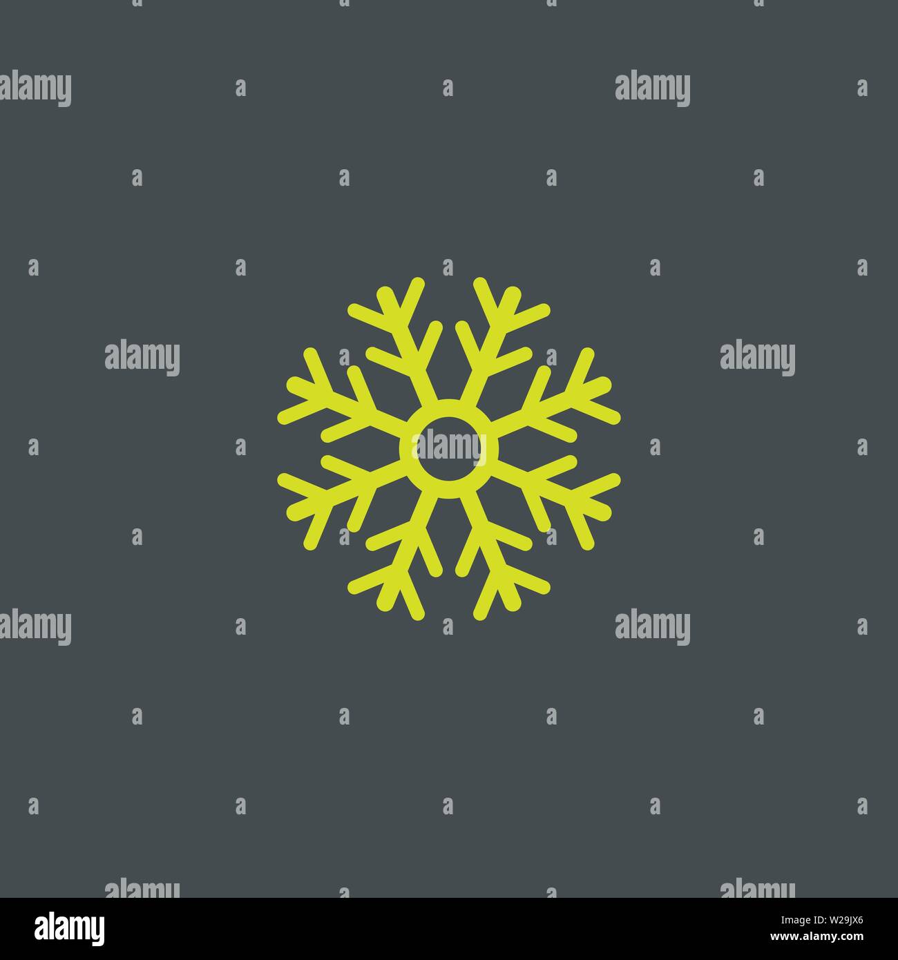 Yellow flat snowflake. Icons isolated on a grey background. Snow ...