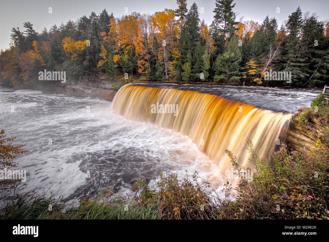 Scenic Michigan Autumn Waterfall Panorama. Upper Tahquamenon Falls in ...