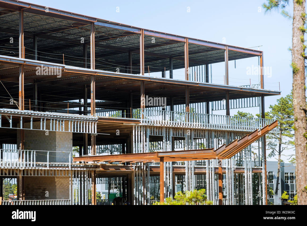 Work construction site steel frame of a commercial building Stock Photo ...
