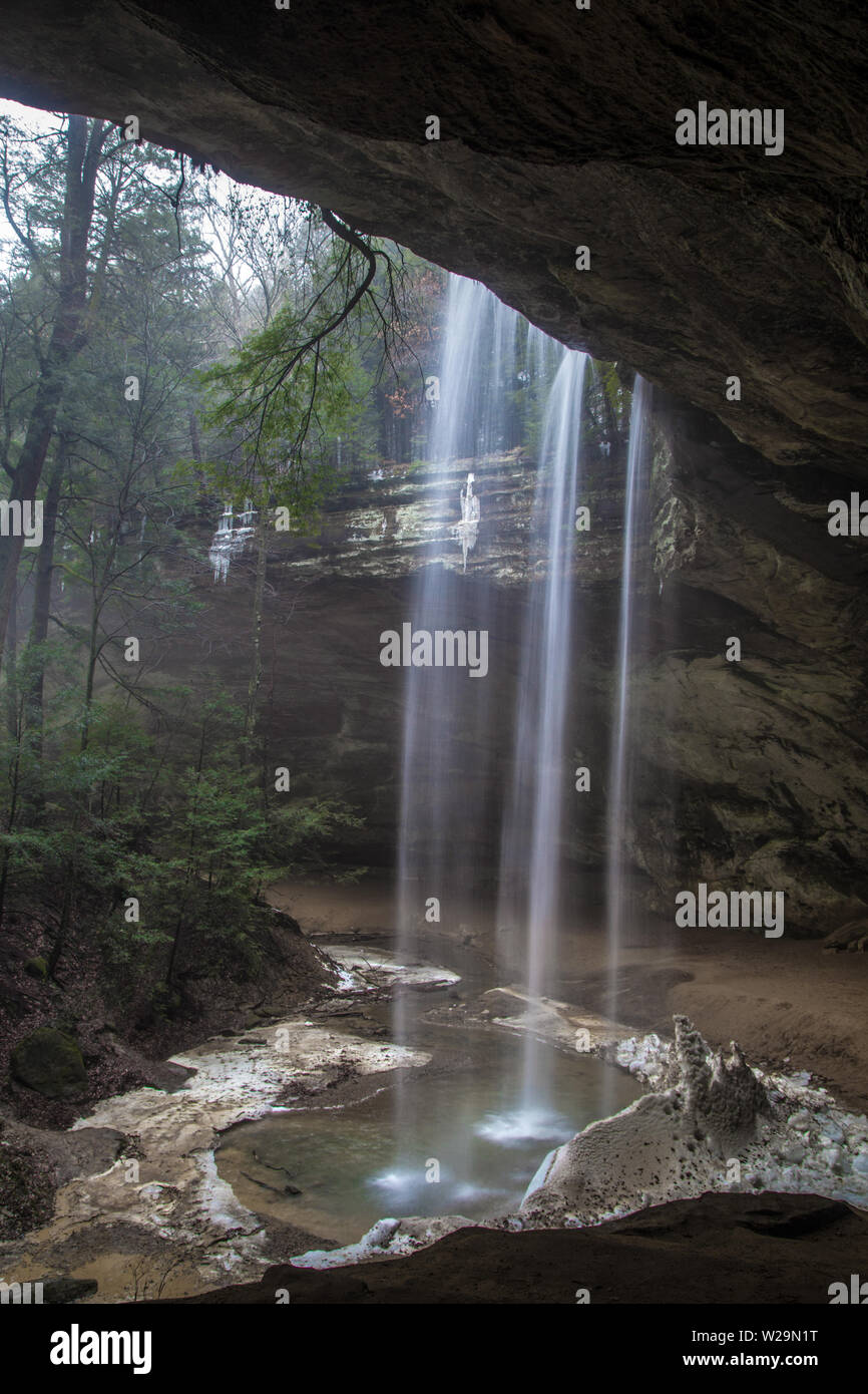 Ohio Spring Waterfall Landscape. Ash Cave waterfall during spring thaw ...