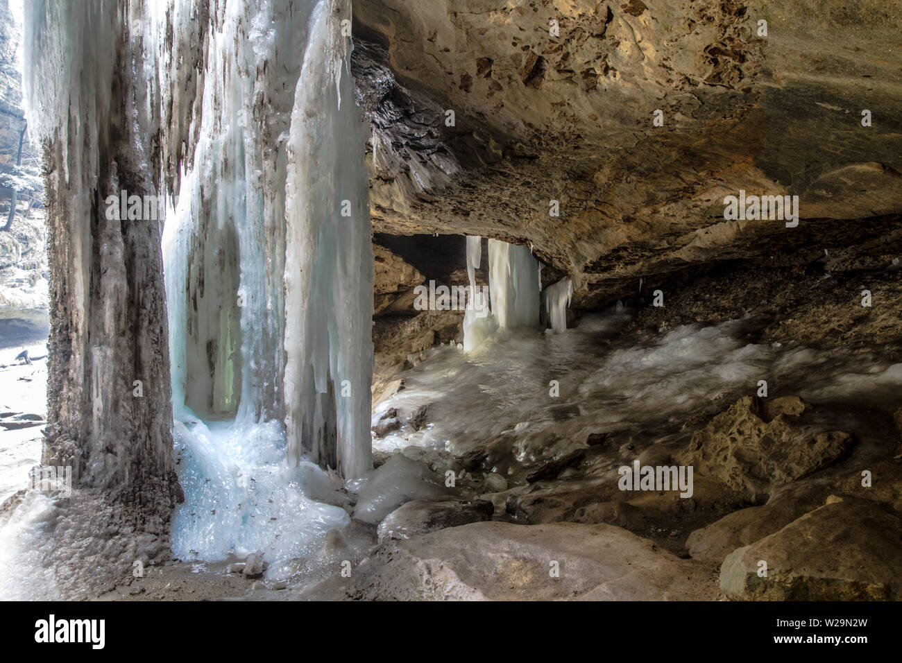 Ice formation in grotto cave during the winter at Hocking Hills State ...