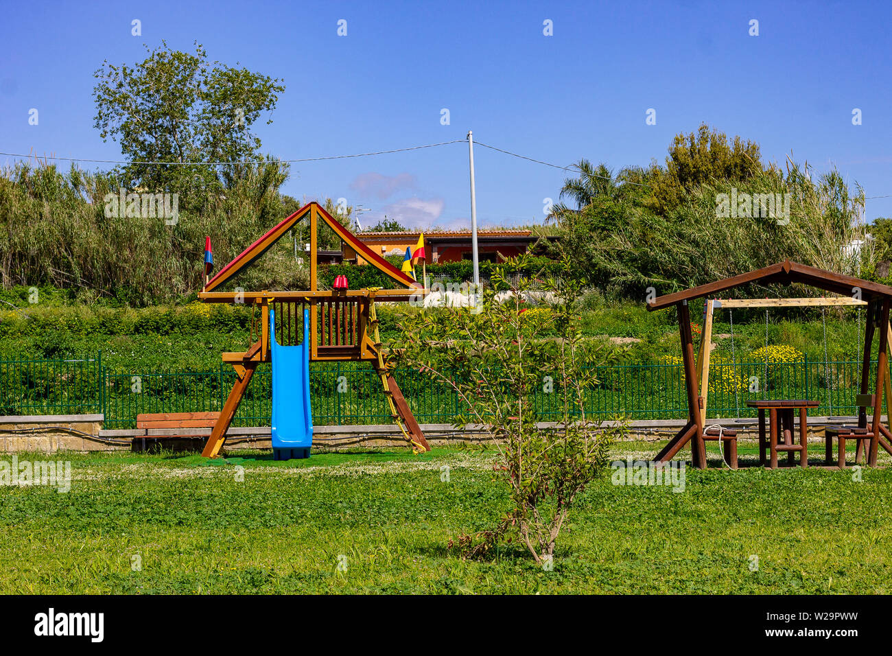 Bacoli, Naples, Italy May 25, 2019. In the park of the children`s rides ...