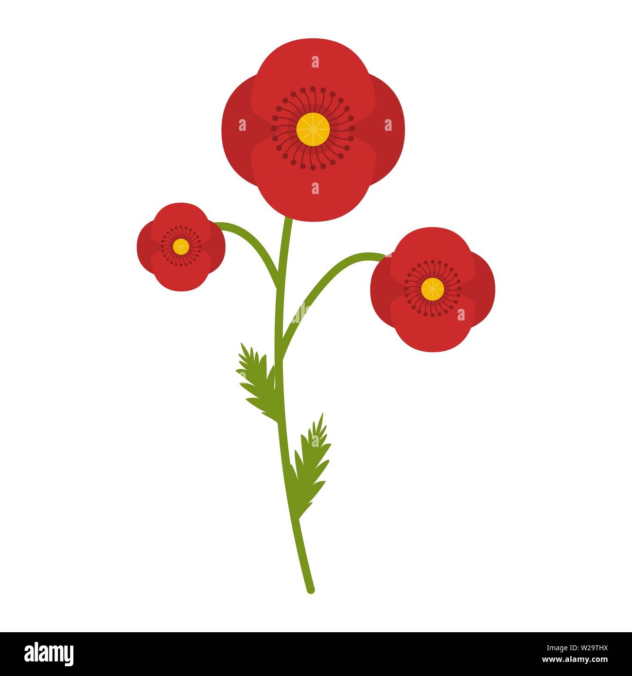 Poppy field flower flat icon, wild flowers, plant vector illustration ...