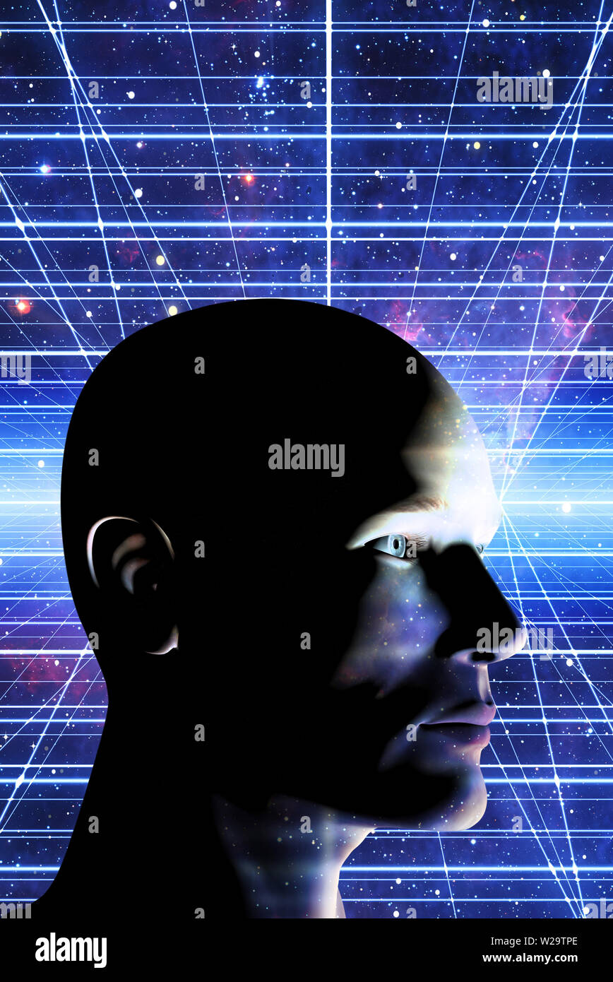 humanoid head with a space background - future of humankind, science ...