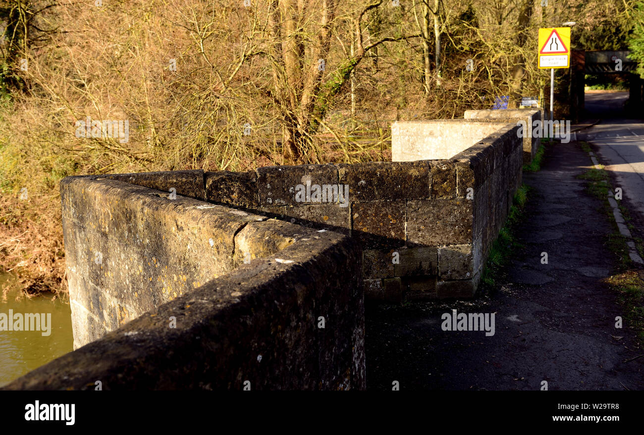 Pedestrian refuges on Stokeford Bridge over the river Avon at Limpley ...