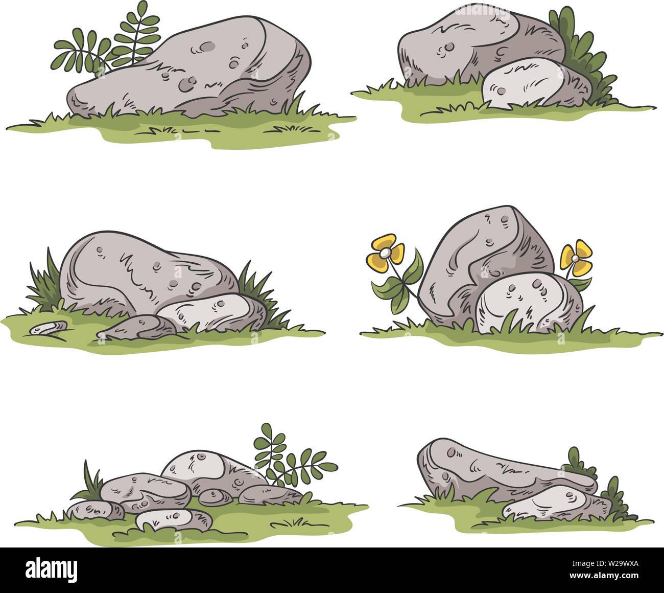 Cartoon stones on meadow. Hand drawn vector illustration Stock Vector ...
