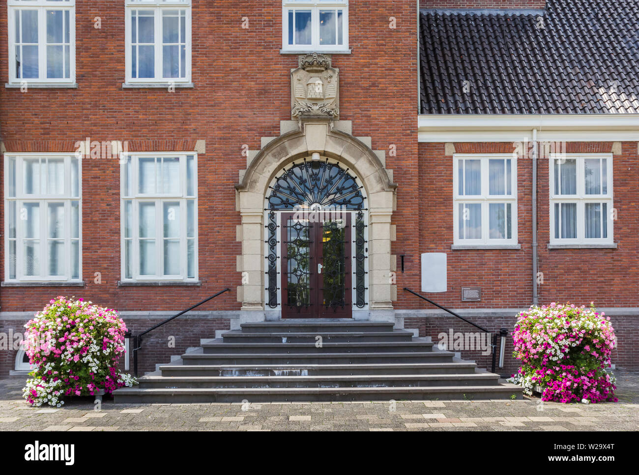 Steps and front door of the town hall of Hoogeveen, Netherlands Stock ...