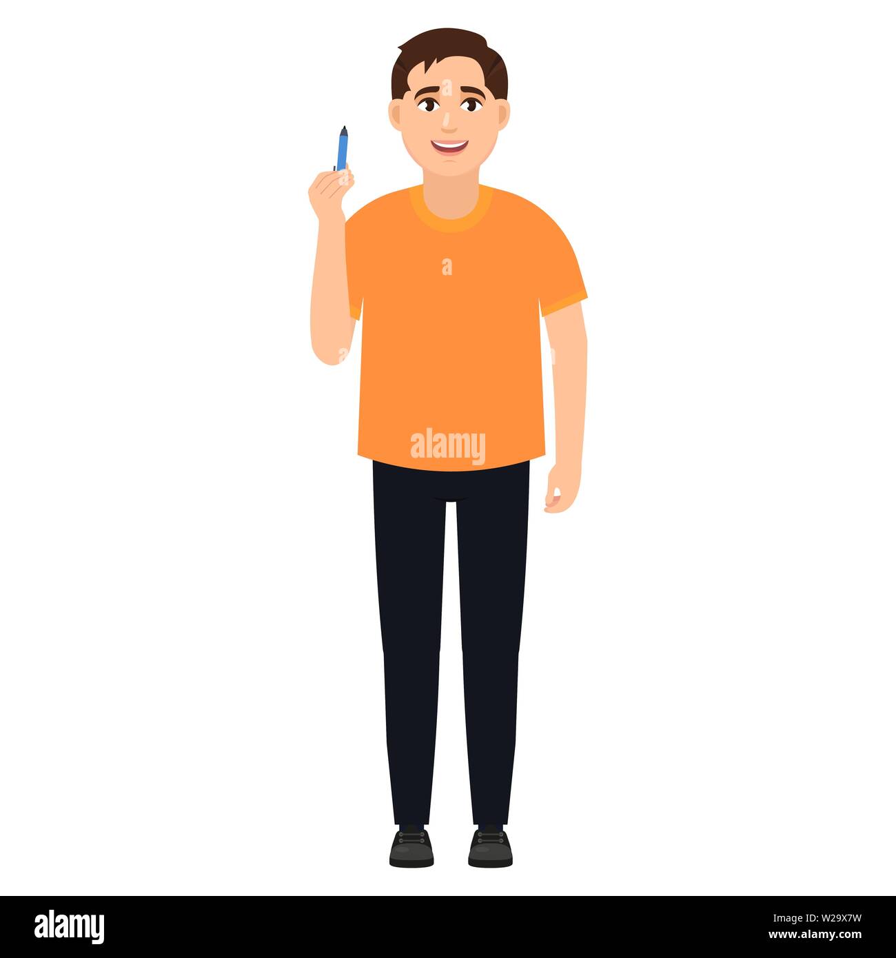 The guy holds a pen, cartoon character vector illustration Stock Vector ...