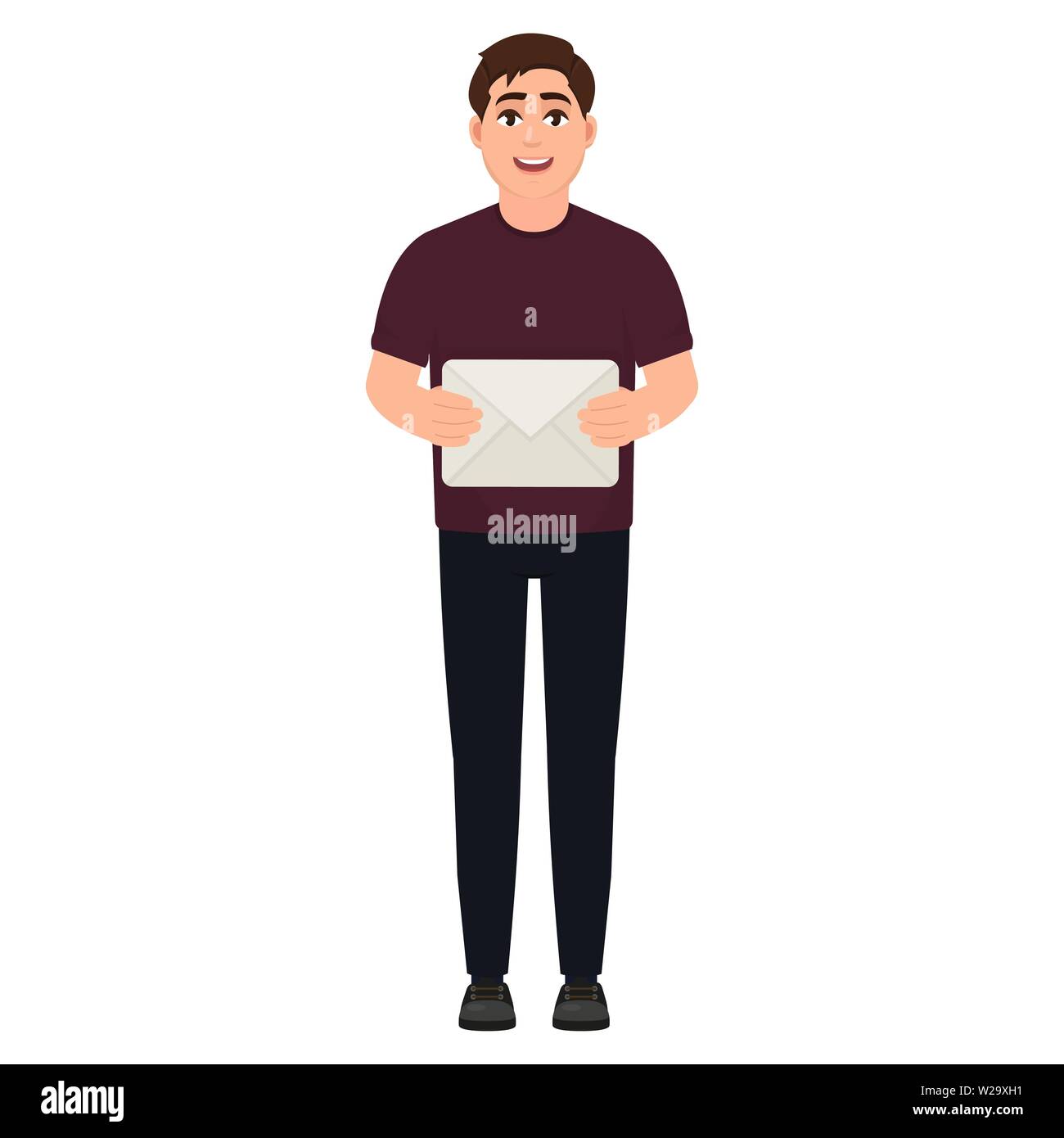 The guy holds a white postal envelope, the man received a letter ...