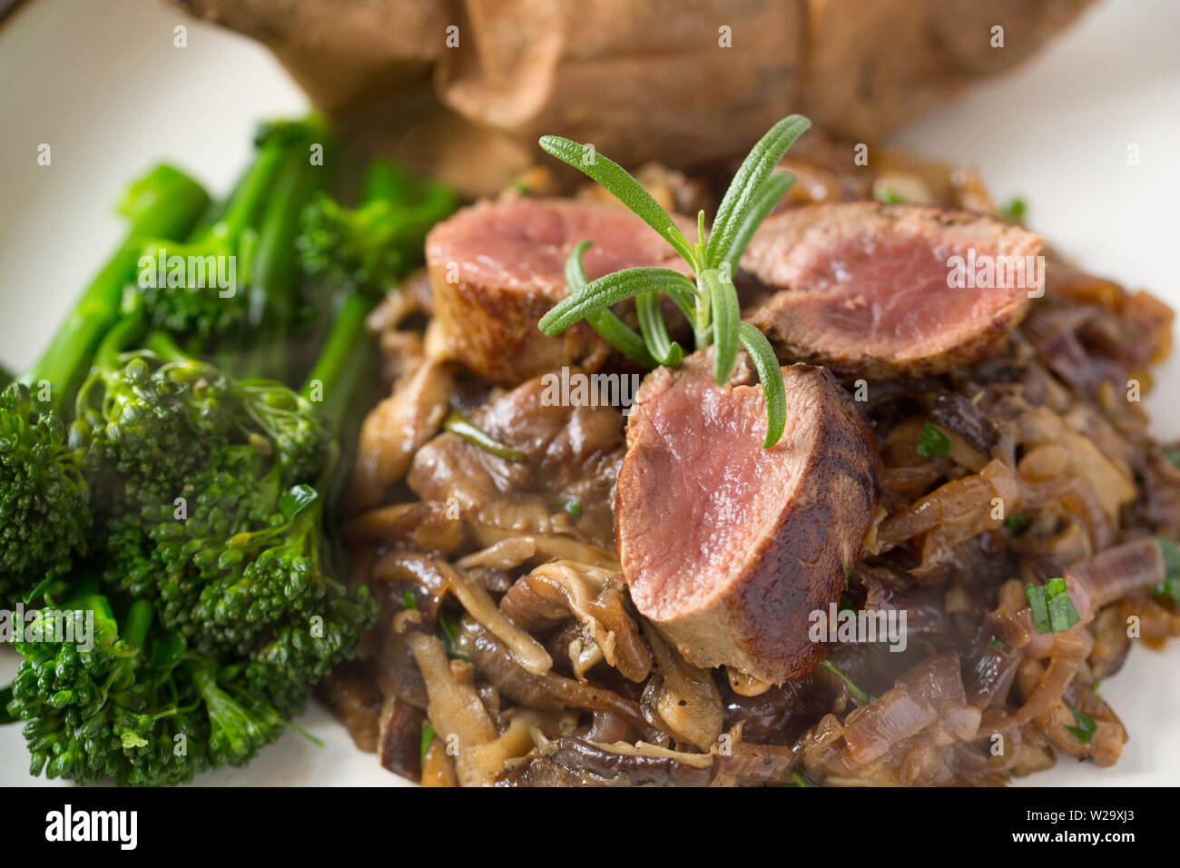 A homemade venison dish comprising of roe deer saddle fillet, or ...