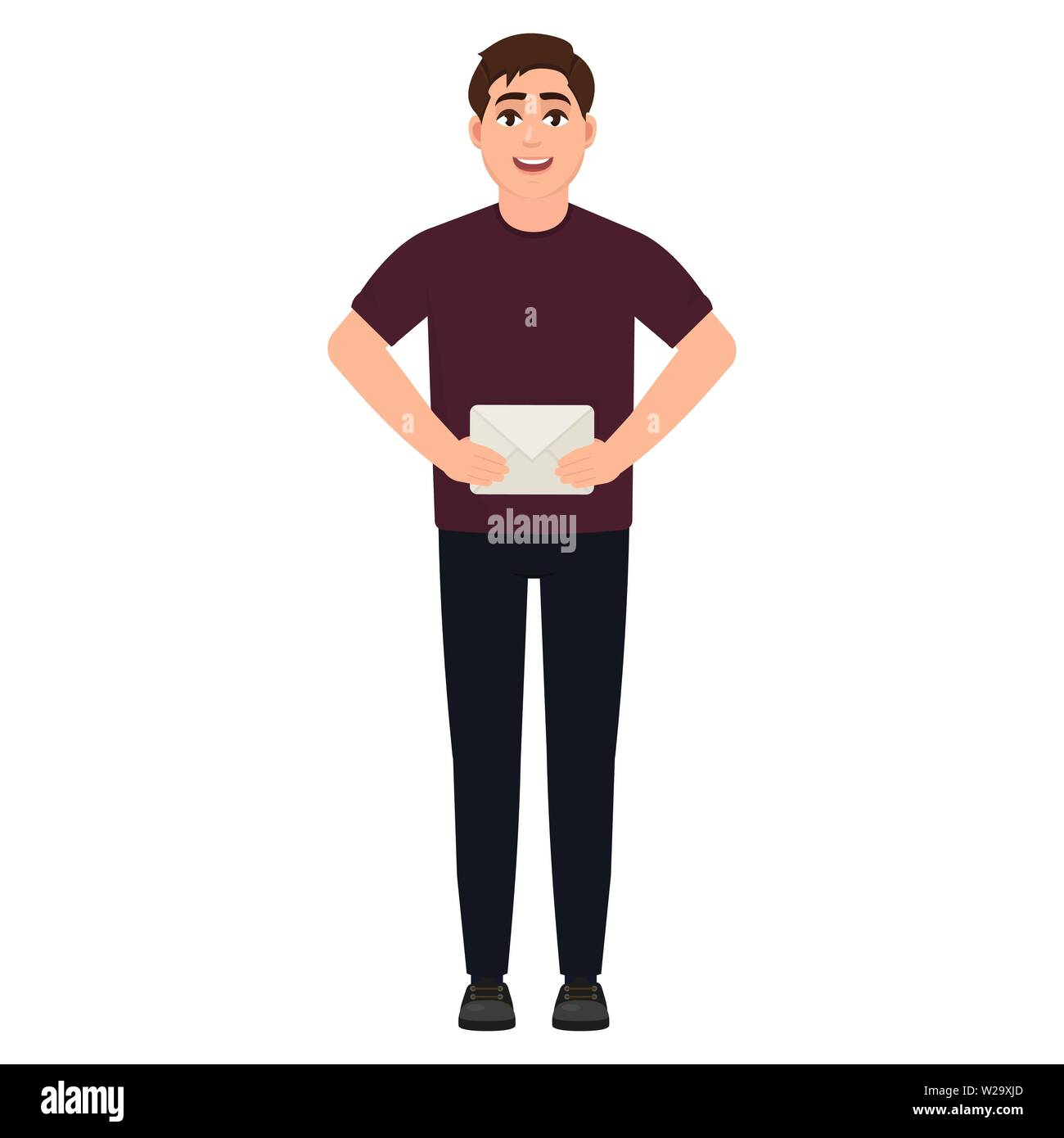 The guy holds a white postal envelope, the man received a letter ...