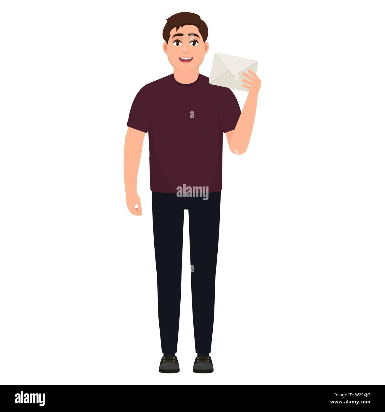 The guy holds a white postal envelope, the man received a letter ...