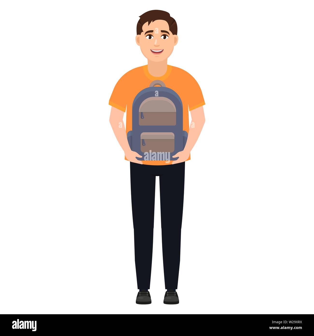 The guy holds a school backpack, schoolboy or student, cartoon ...