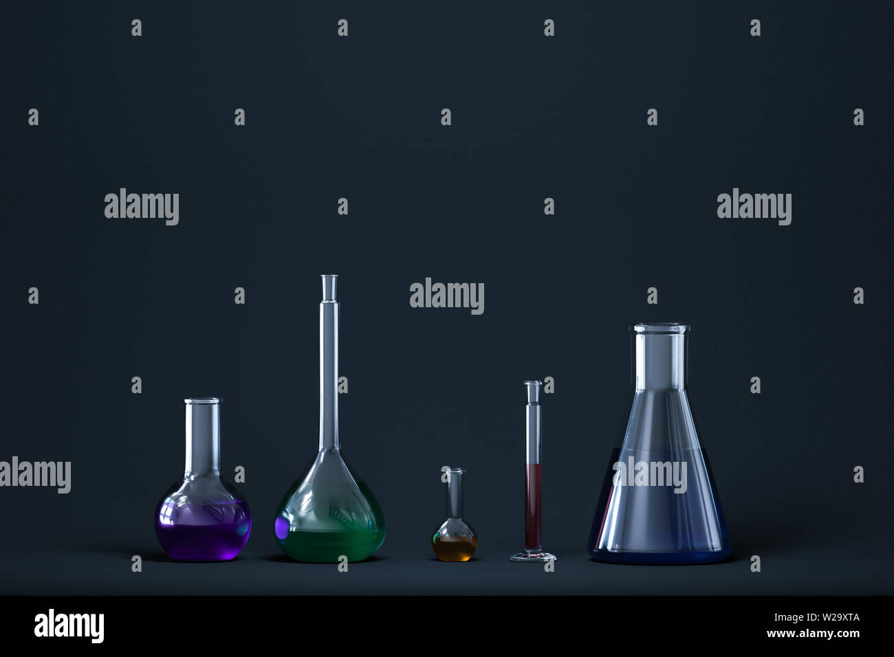 Chemical instruments and reagents in the lab, 3d rendering. Computer ...