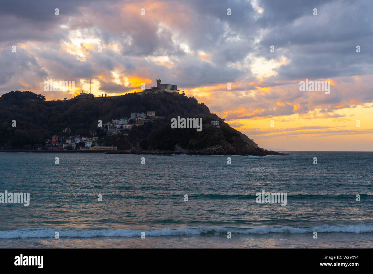 Bay of San Sebastian at sunset, Basque Country, Spain Stock Photo - Alamy