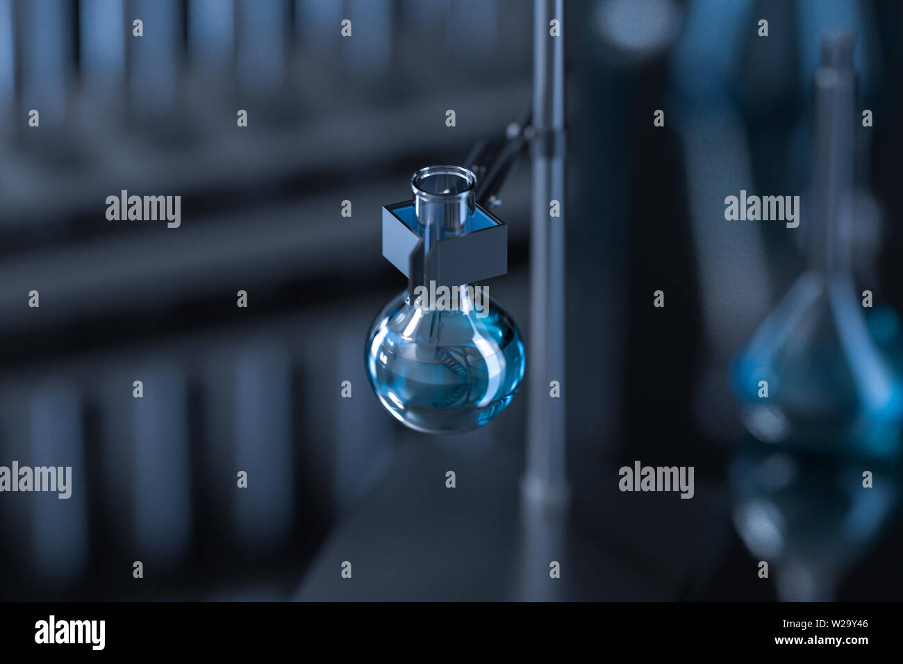 Chemical instruments and reagents in the lab, 3d rendering. Computer ...