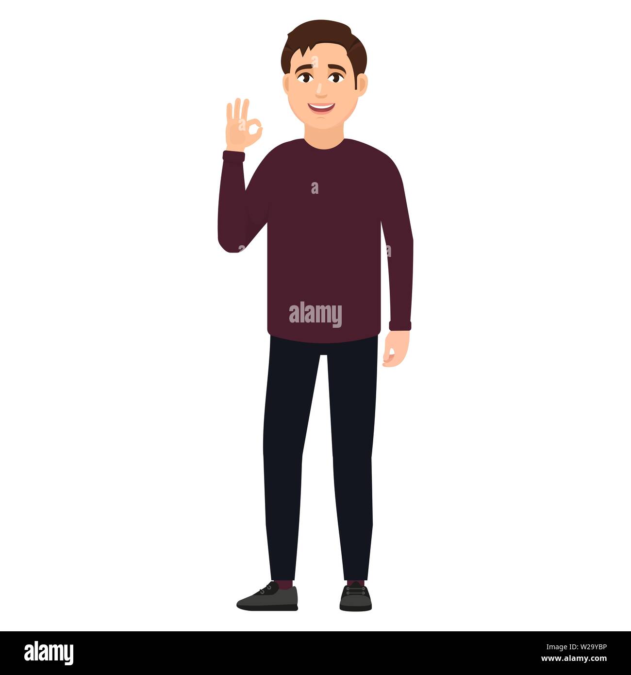 Happy young guy shows gesture okay, cartoon character vector ...