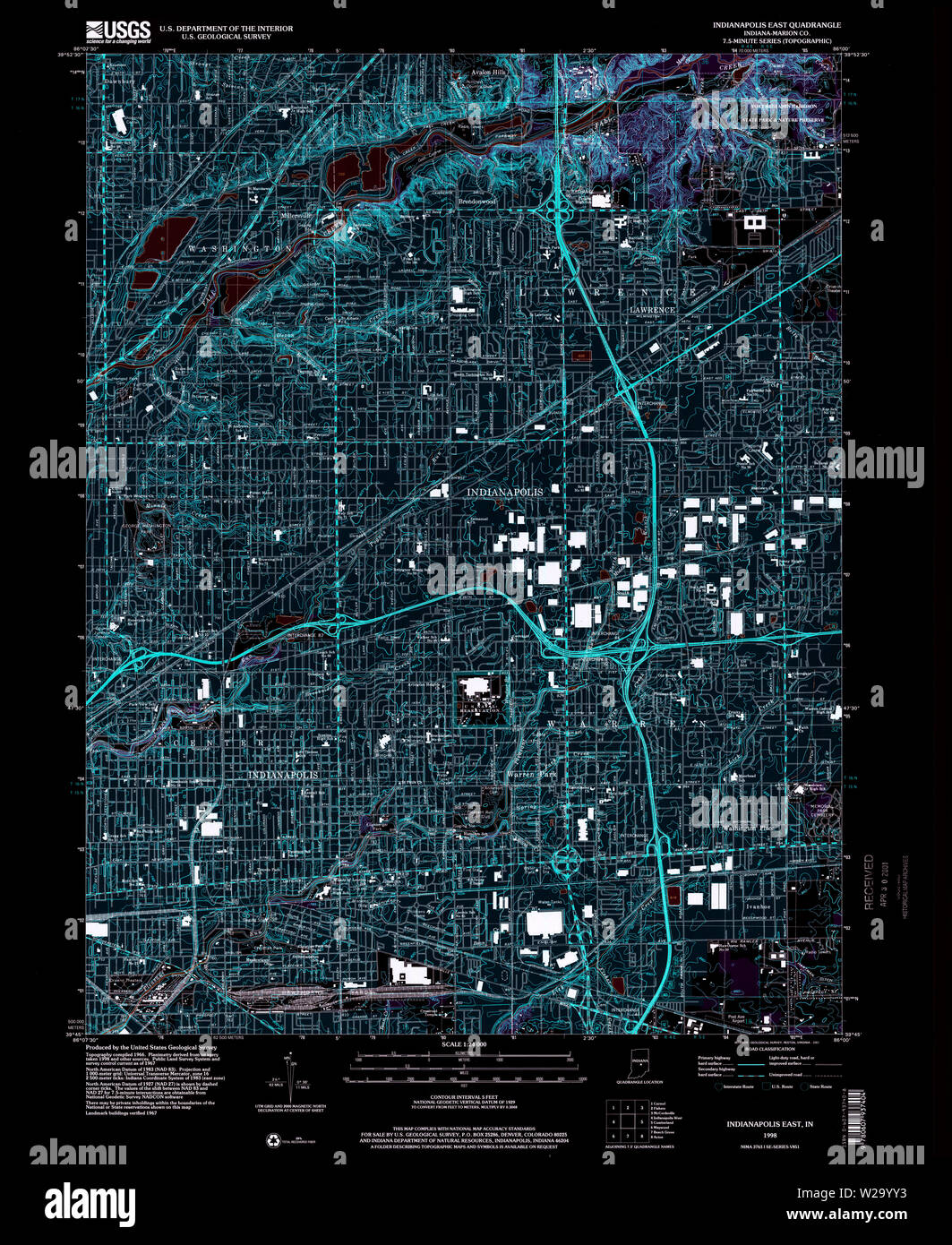 USGS TOPO Map Indiana IN Indianapolis East 159965 1998 24000 Inverted ...