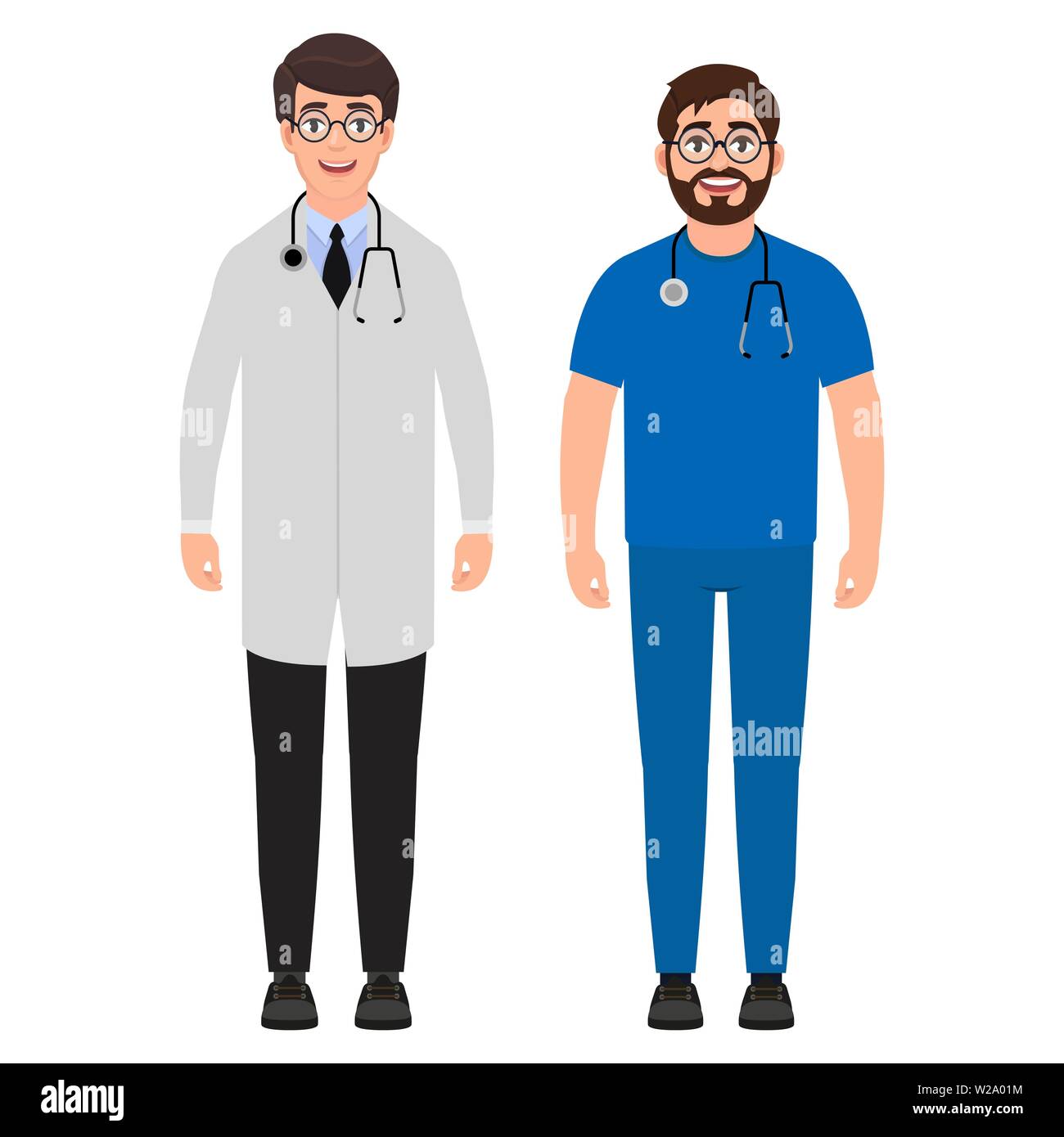 Two male doctors with a stethoscope around his neck, medical workers ...