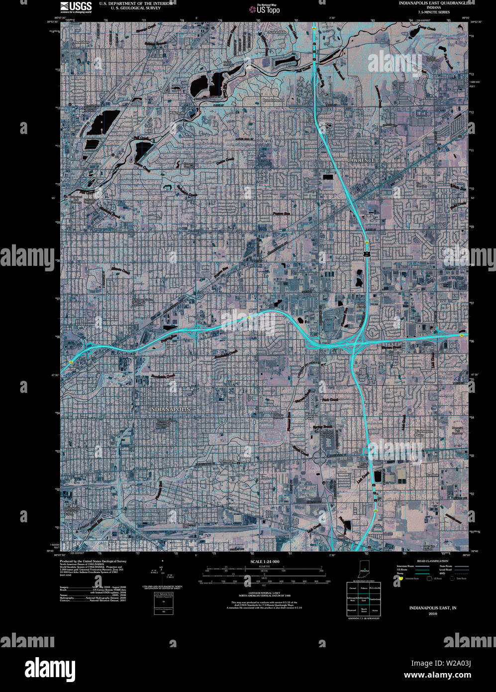 USGS TOPO Map Indiana IN Indianapolis East 20100610 TM Inverted ...