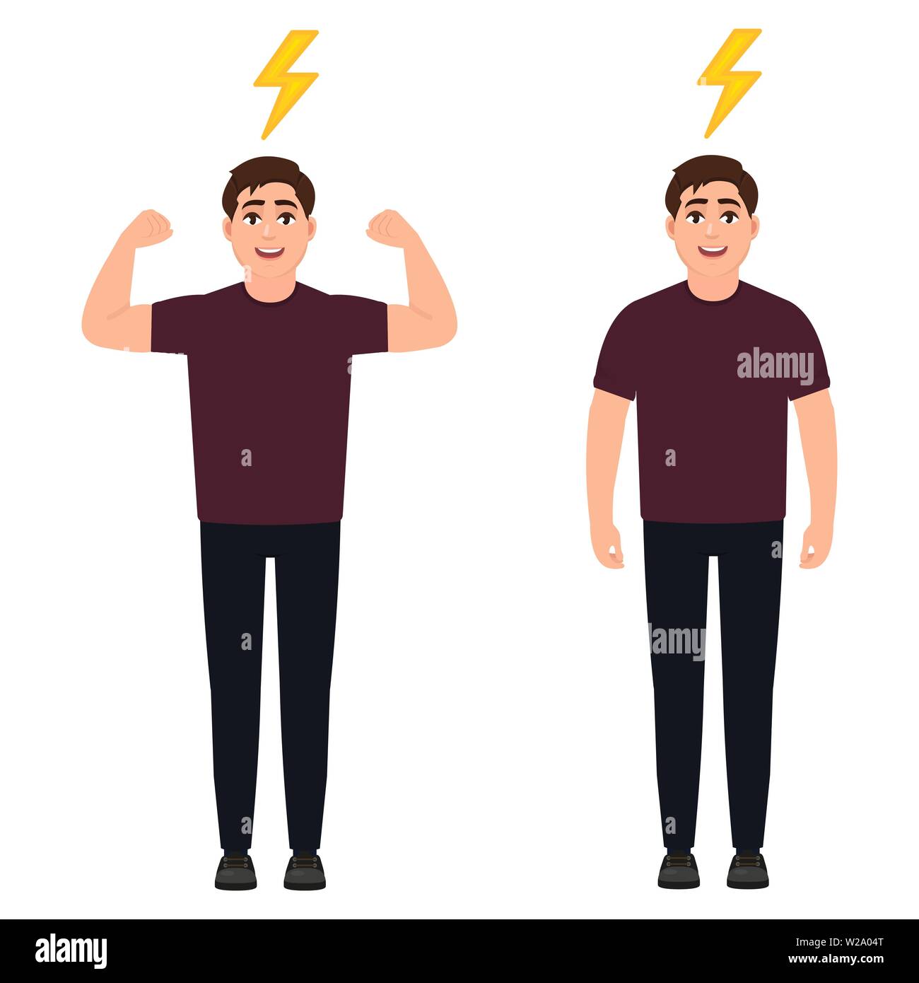 The guy with a full charge of energy, a strong active man, cartoon ...