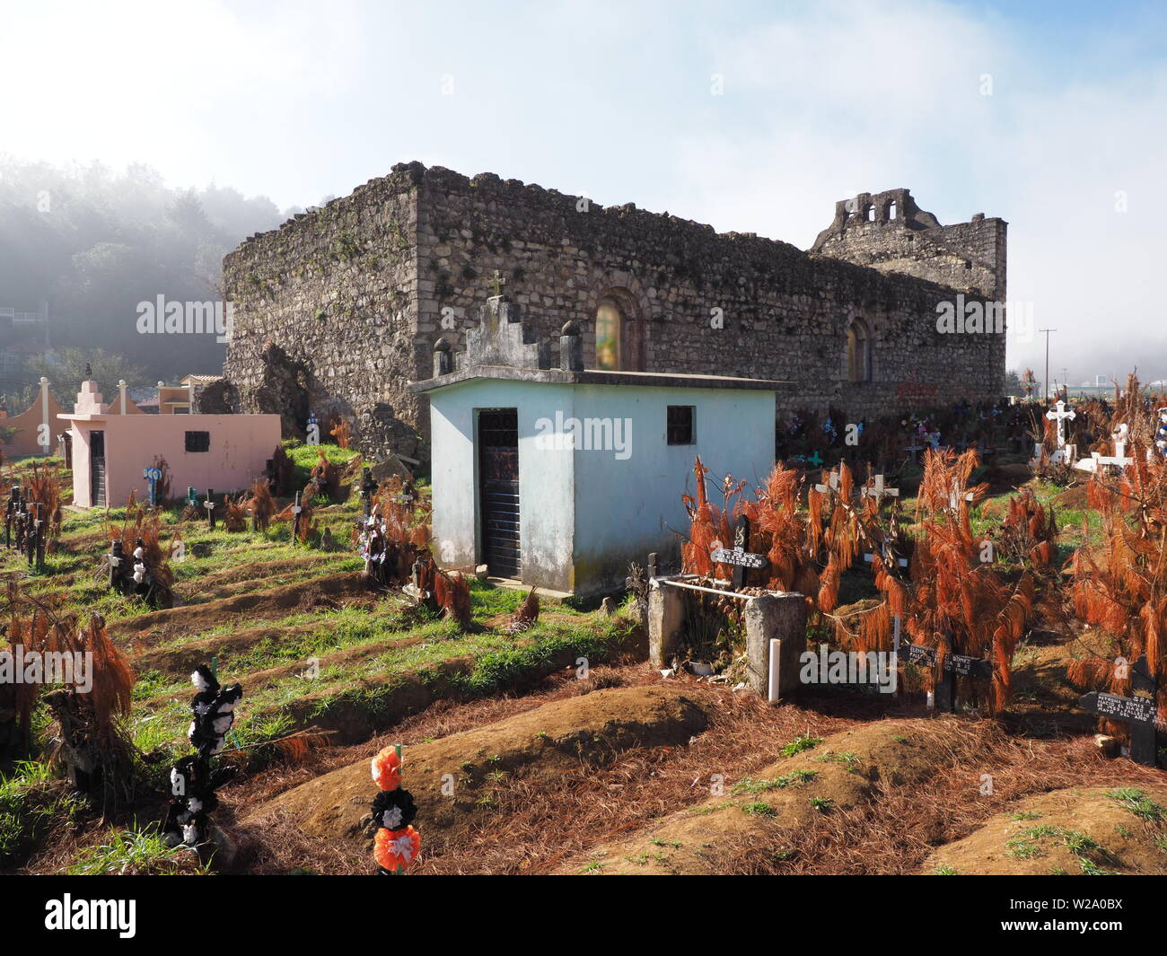 SAN JUAN CHAMULA, MEXICO on FEBRUARY 2018: Church at mayan cemetery in ...