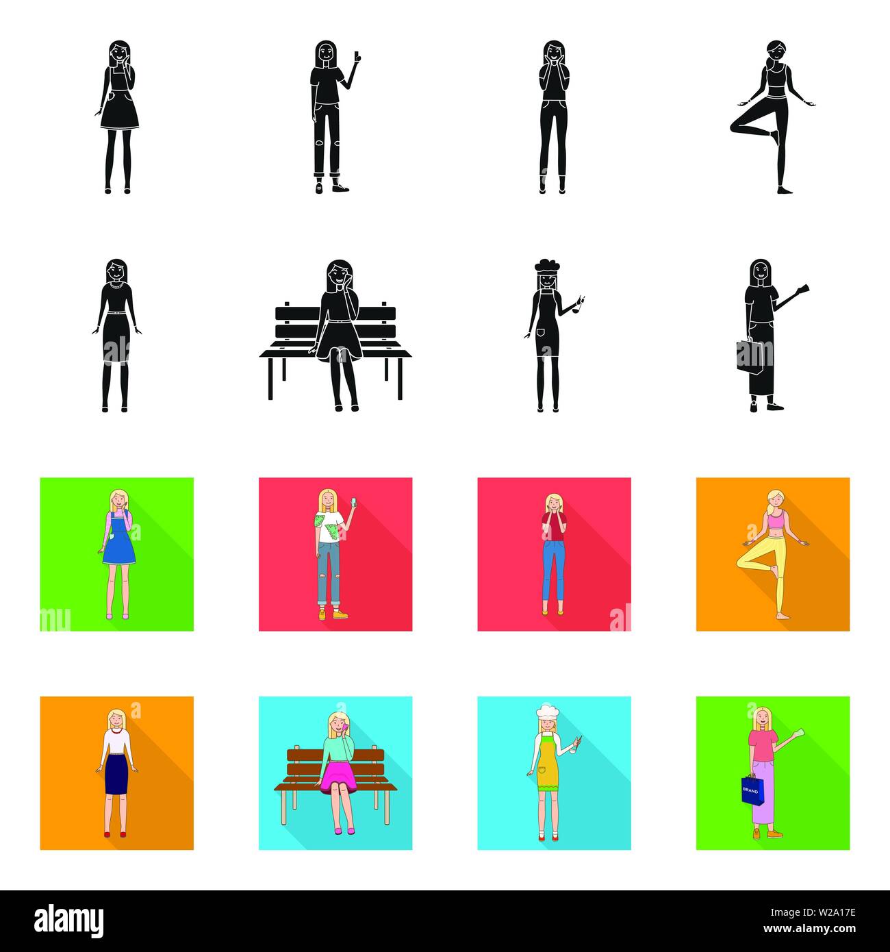 Isolated object of posture and mood sign. Collection of posture and ...