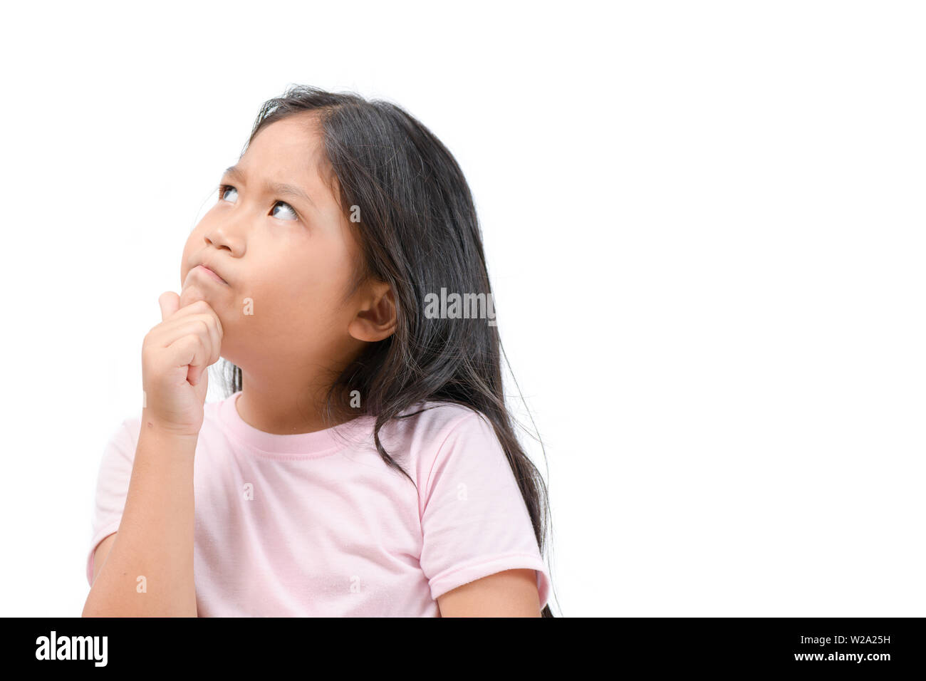 Cute asian student thinking isolated on white background, education ...