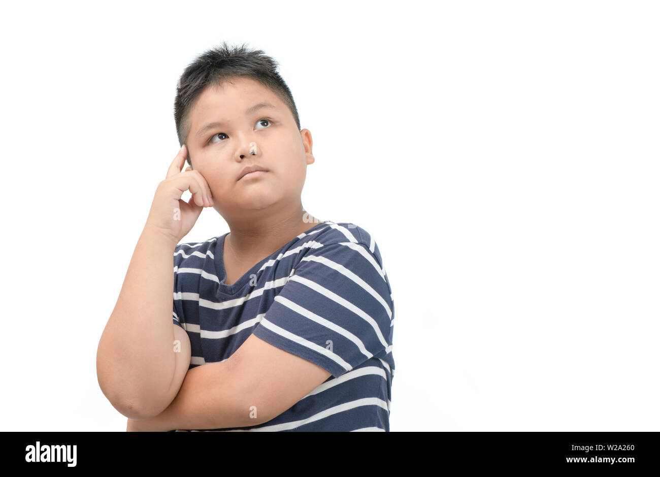 Cute asian student thinking isolated on white background, education ...