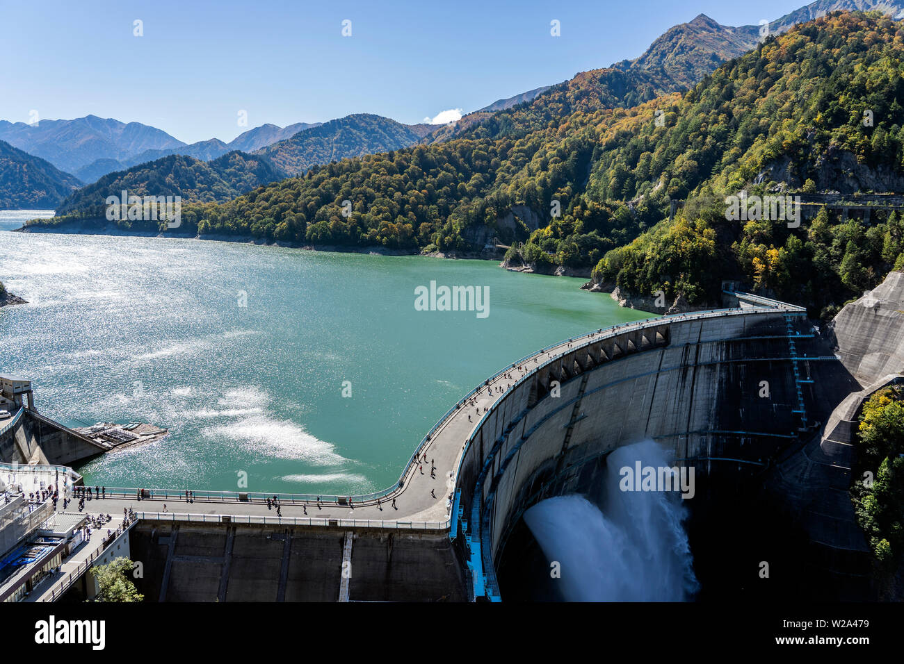 Panorama View Of Kurobe Lake Dam In Toyama. River Dam And Tateyama ...
