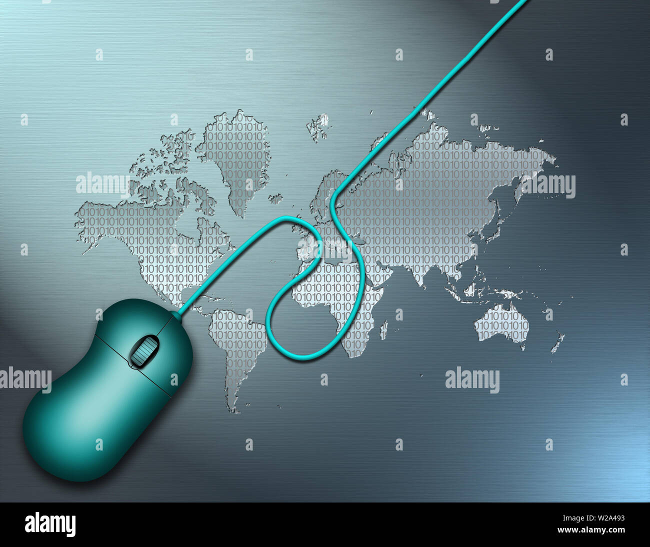 Computer mouse. World map with digital code background Stock Photo - Alamy