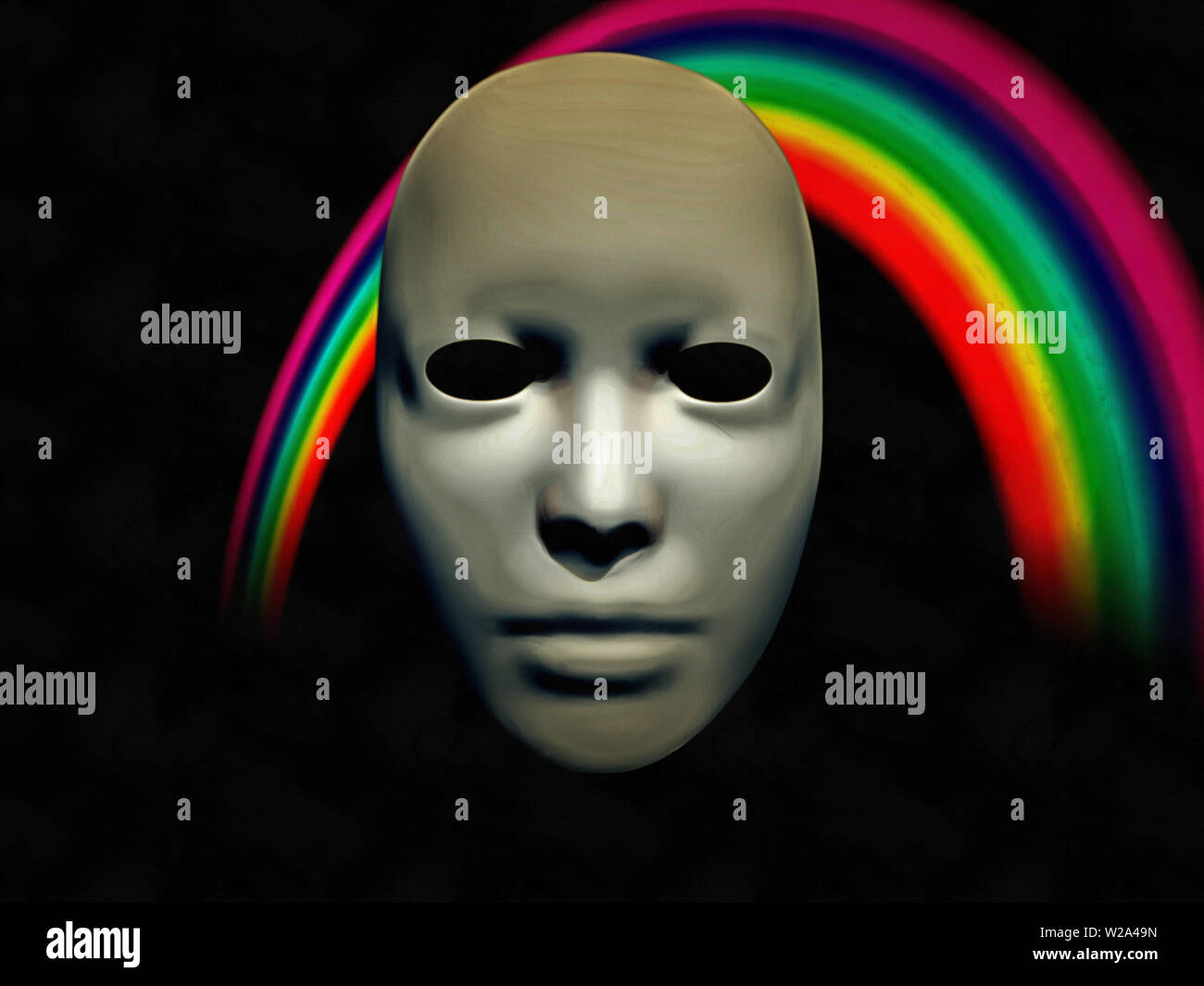 Surreal painting. Mask with rainbow on background Stock Photo - Alamy