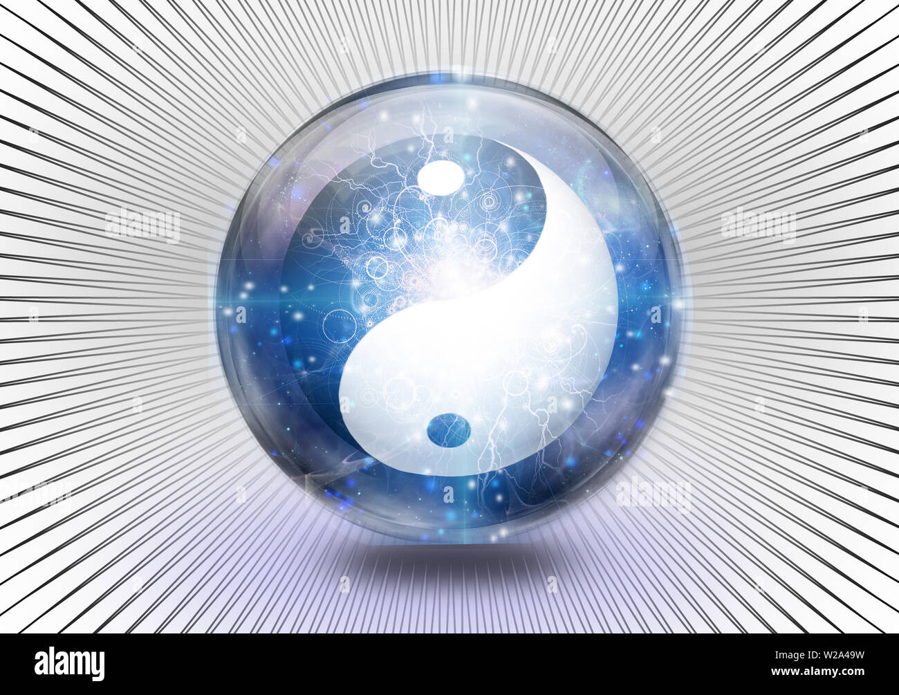 Yin Yang symbol is contained inside of glass sphere. 3D rendering Stock ...
