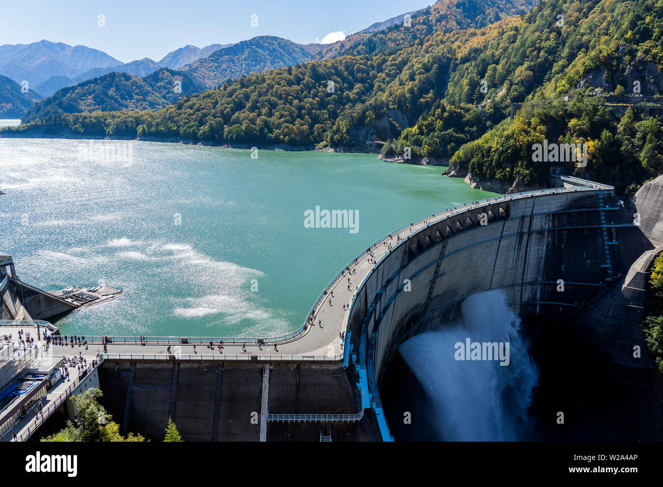 Panorama View Of Kurobe Lake Dam In Toyama. River Dam And Tateyama ...