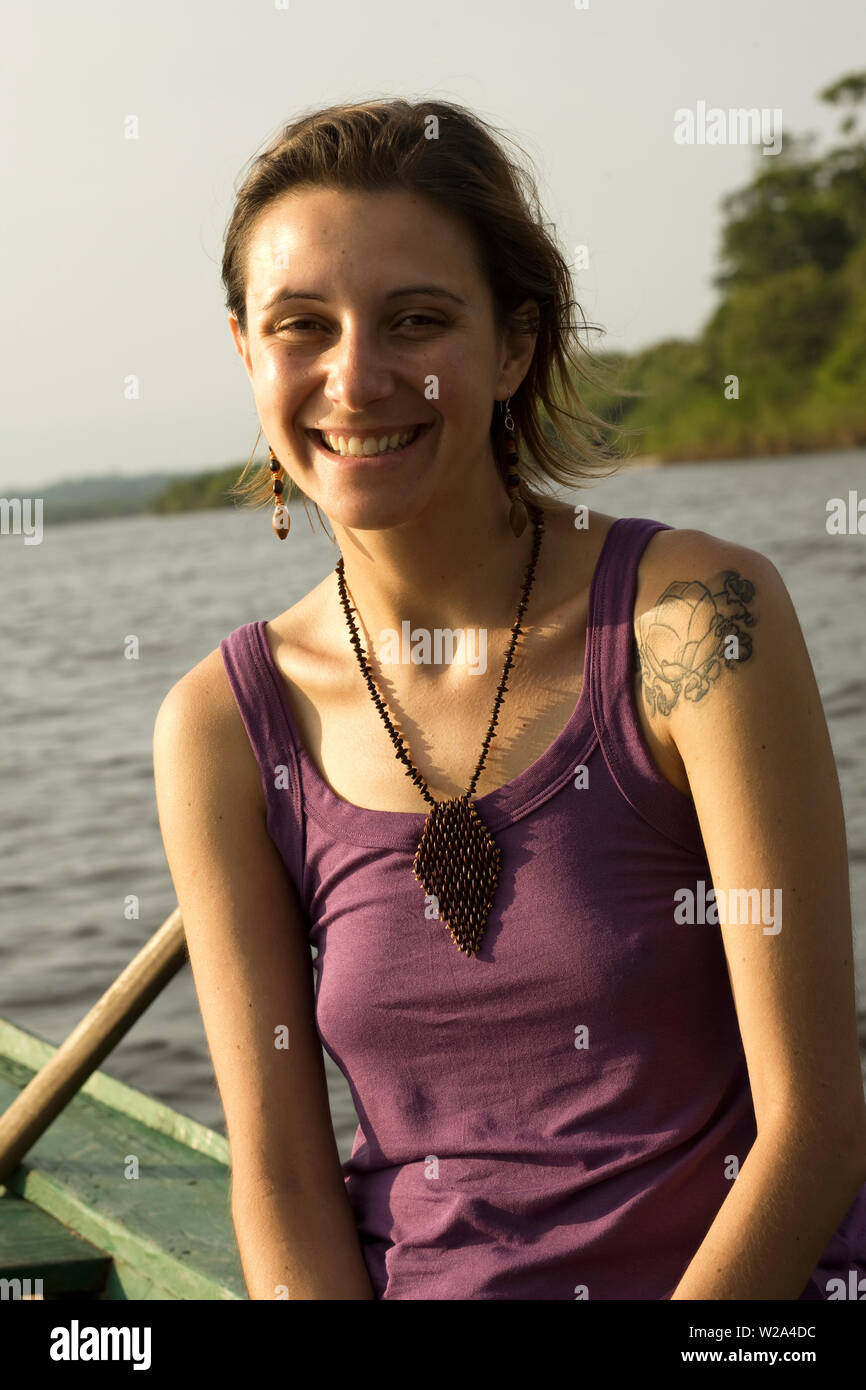 Woman Smiling, Cuieiras River, Amazônia, Manaus, Amazonas, Brazil Stock ...
