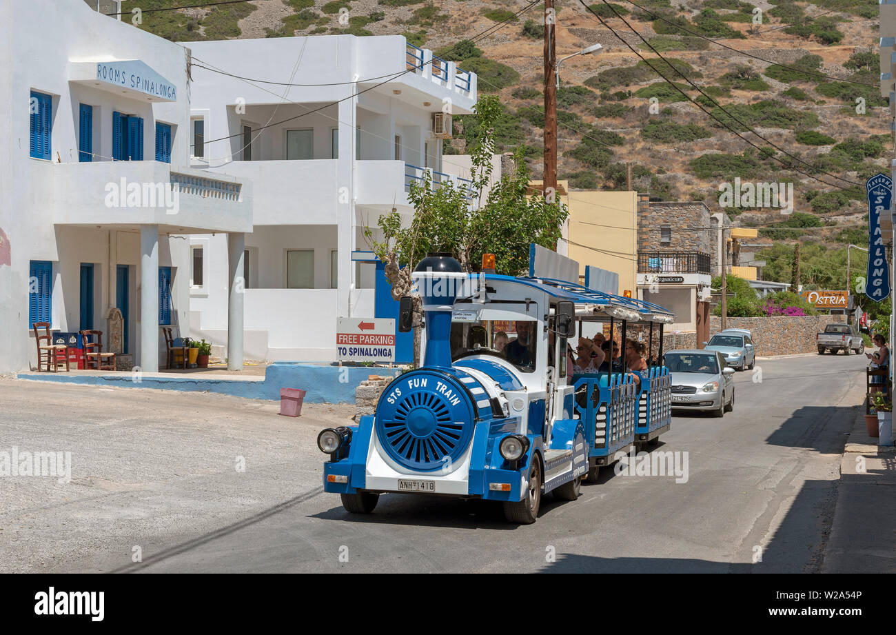 Crete, Greece. June 2019. A tourist road train on a route passing ...