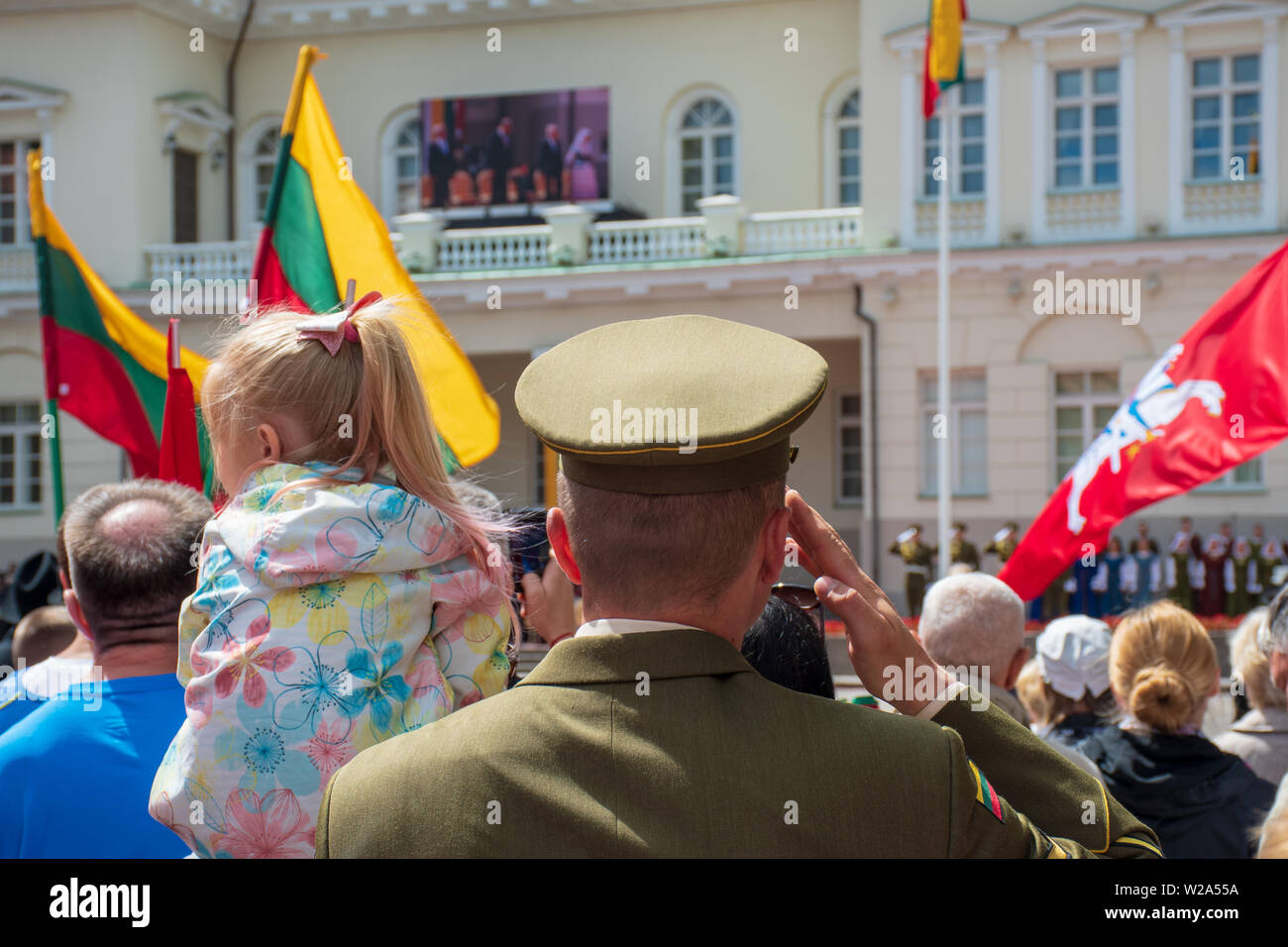 Military during a national ceremony in front of President Palace with ...